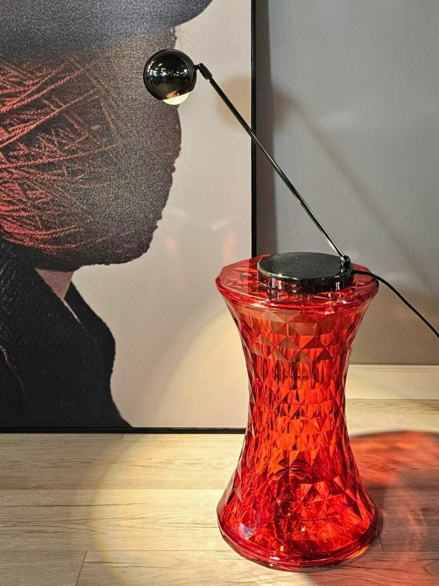 Стол кофейный журнальный в гостиную, прикроватный прозрачный красный Stone Табурет пластиковый Blesslight