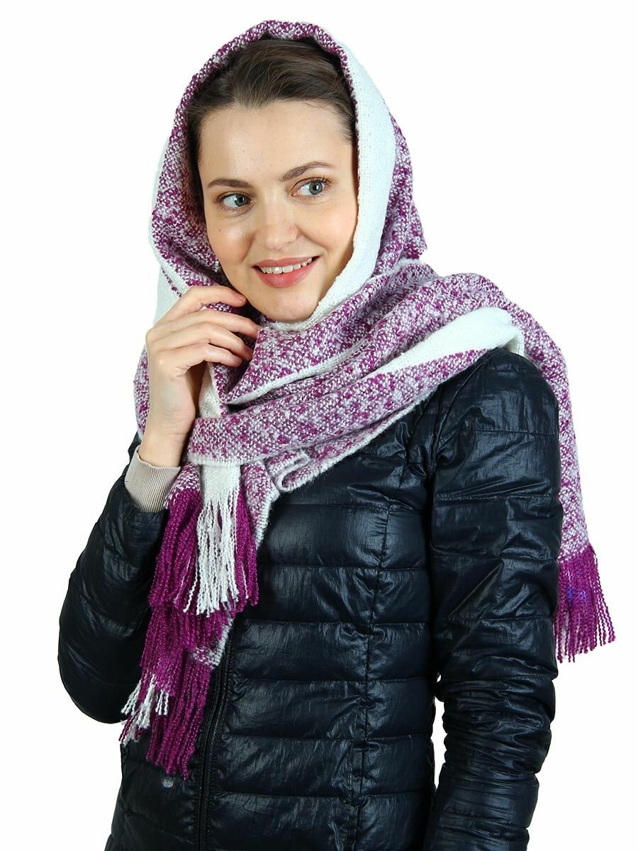 Шарф VENERA Базовая коллекция для женщин,176х40 см, универсальный, белый/фиолетовый — фото 1