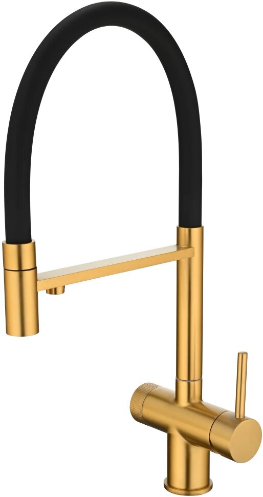 Смеситель для кухни Emar ЕС - 7024 PVD Golden с подключением к фильтру, гибким изливом, золотой матовый