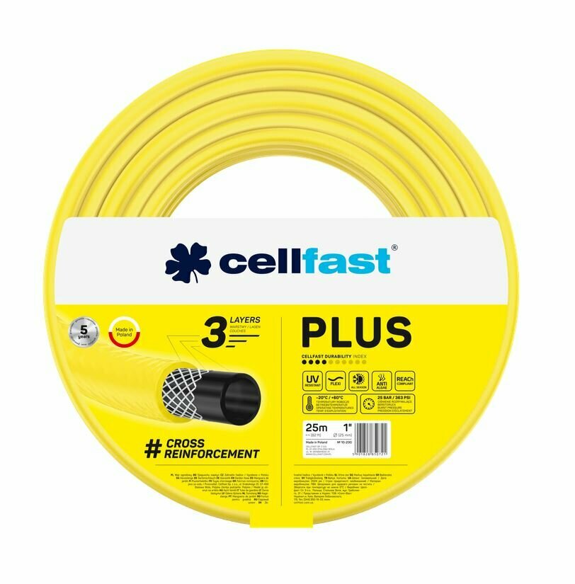 Шланг садовый CELLFAST PLUS, армированный, 1 дюйм, 25 метров, 25 Бар