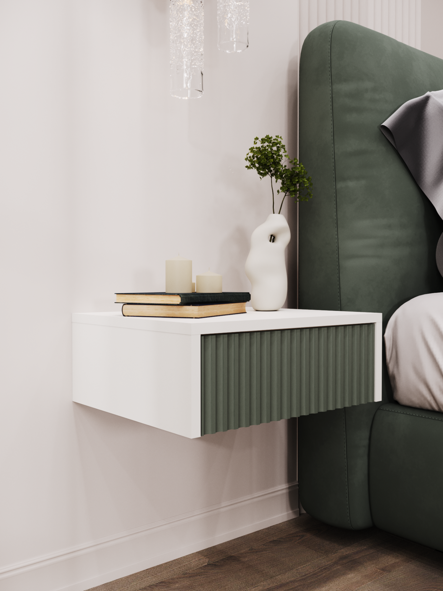 Тумба прикроватная, ЛДСП, МДФ, белая, подвесная, 40x35x15 см