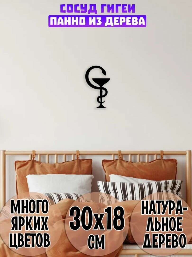 Декор на стену "Сосуд Гигеи", декорация настенная, панно из дерева (Чаша, медицина)