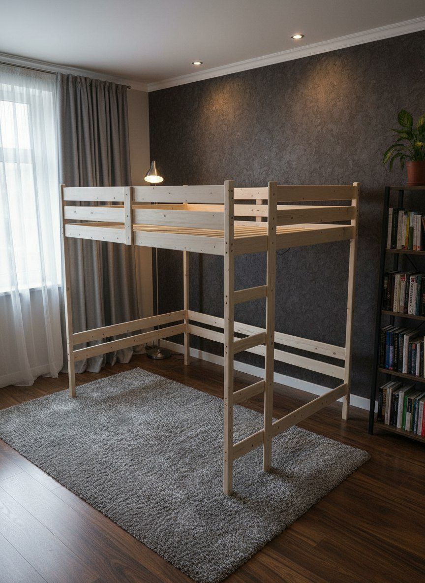 Кровать-чердак 140х200 из массива двуспальный для взрослых с укреплением