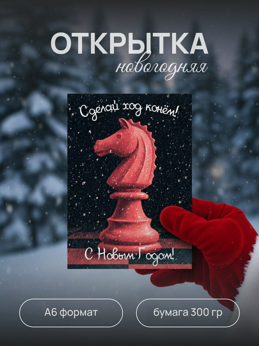 Открытка новогодняя "Конь" подарок на Новый год 10,5х14,8 см (А6) в конверте