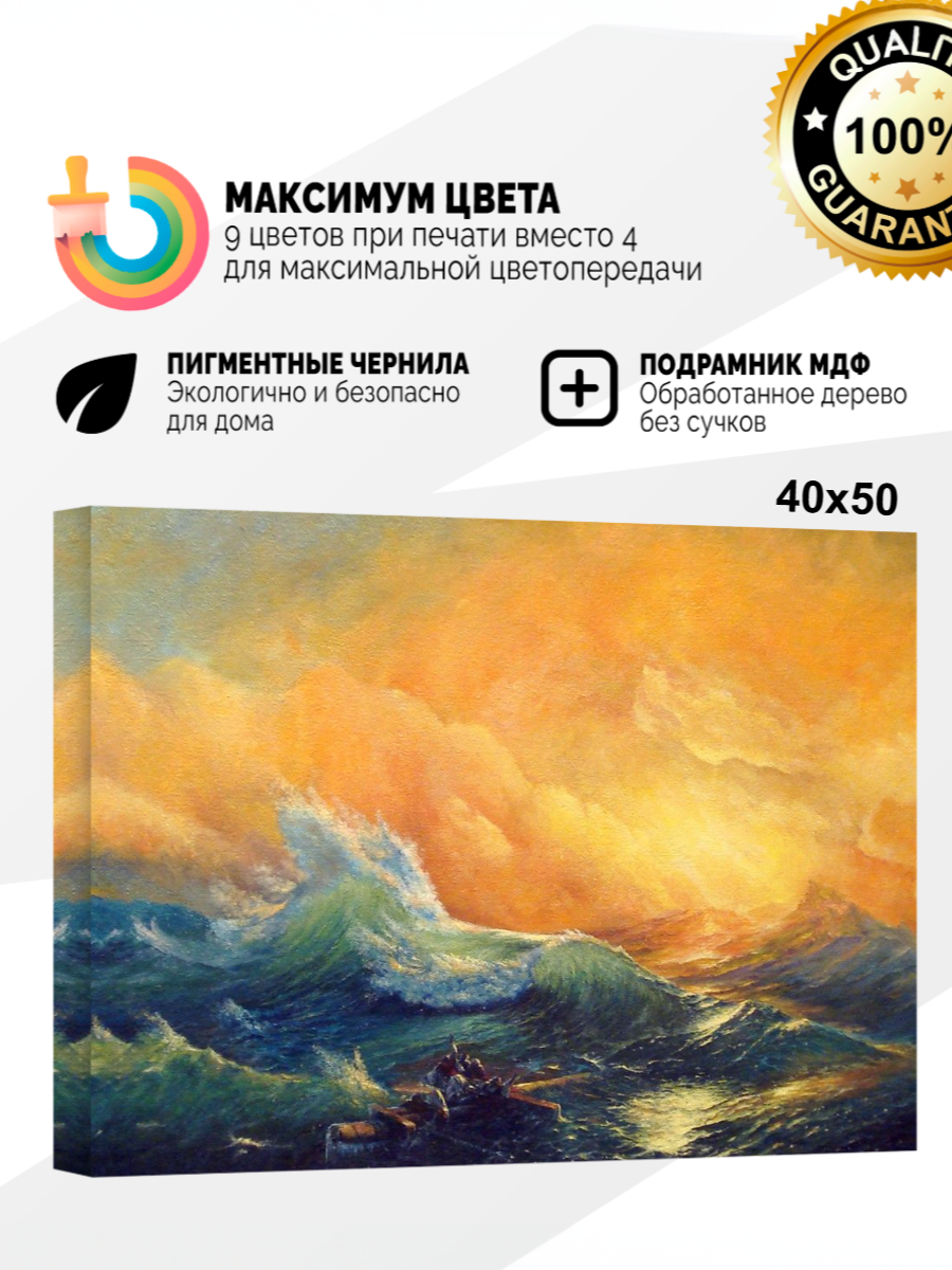 Картина на холсте 40х50 см Девятый вал Айвазовский / Репродукция картины, интерьерный декор / KASUMOVART