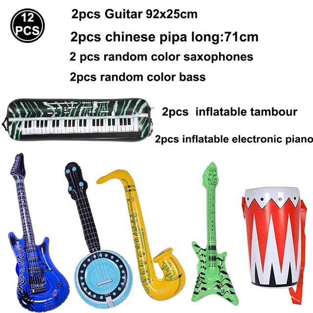Надувной набор игрушек «Рок-звезда», надувная музыкальная гитара, пианино, саксофон и воздушные шары, украшения для вечеринки в стиле 80-х