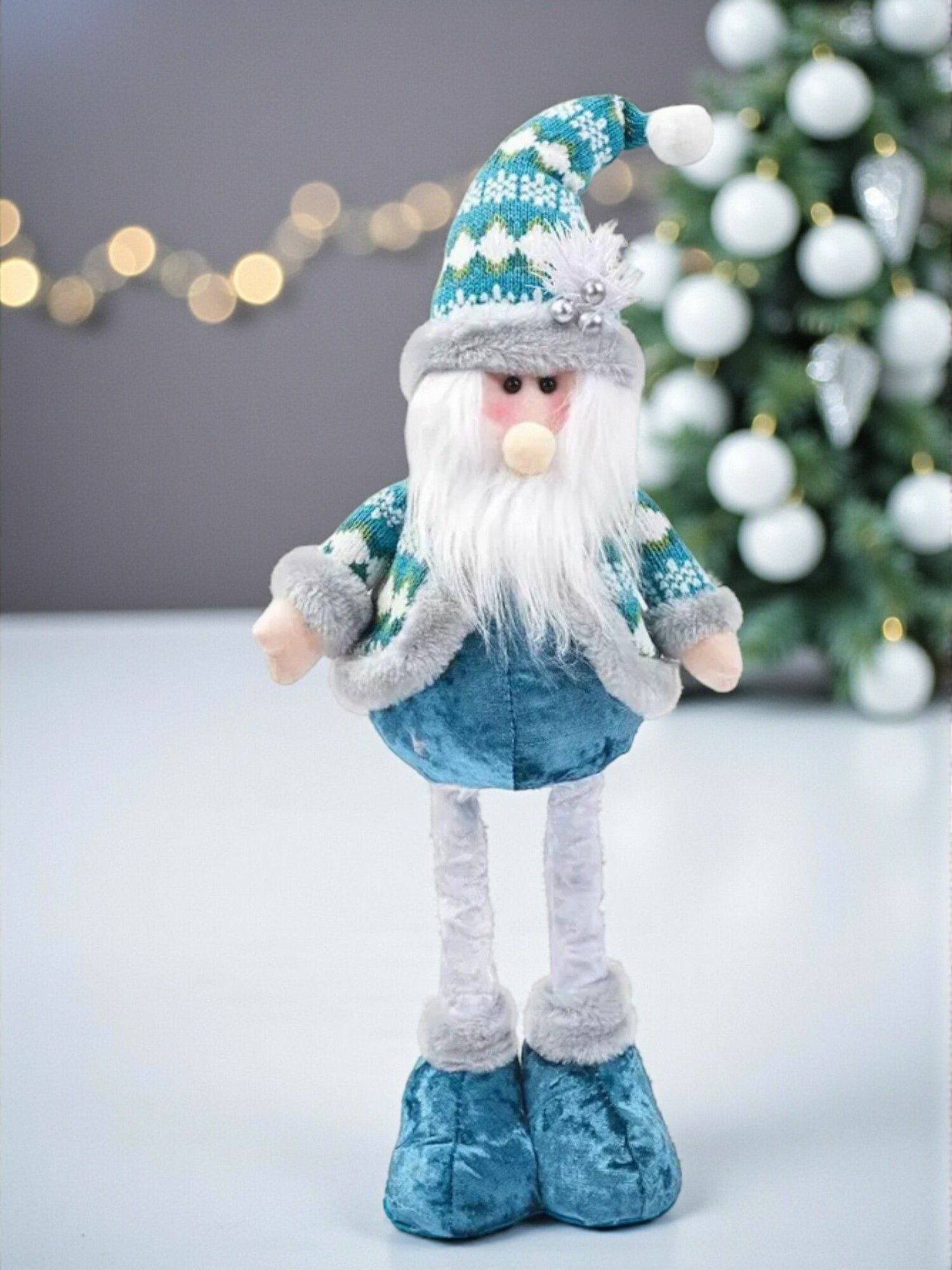 Игрушка под елку "Дед Мороз", текстиль, на ножках, в голубом 50 см