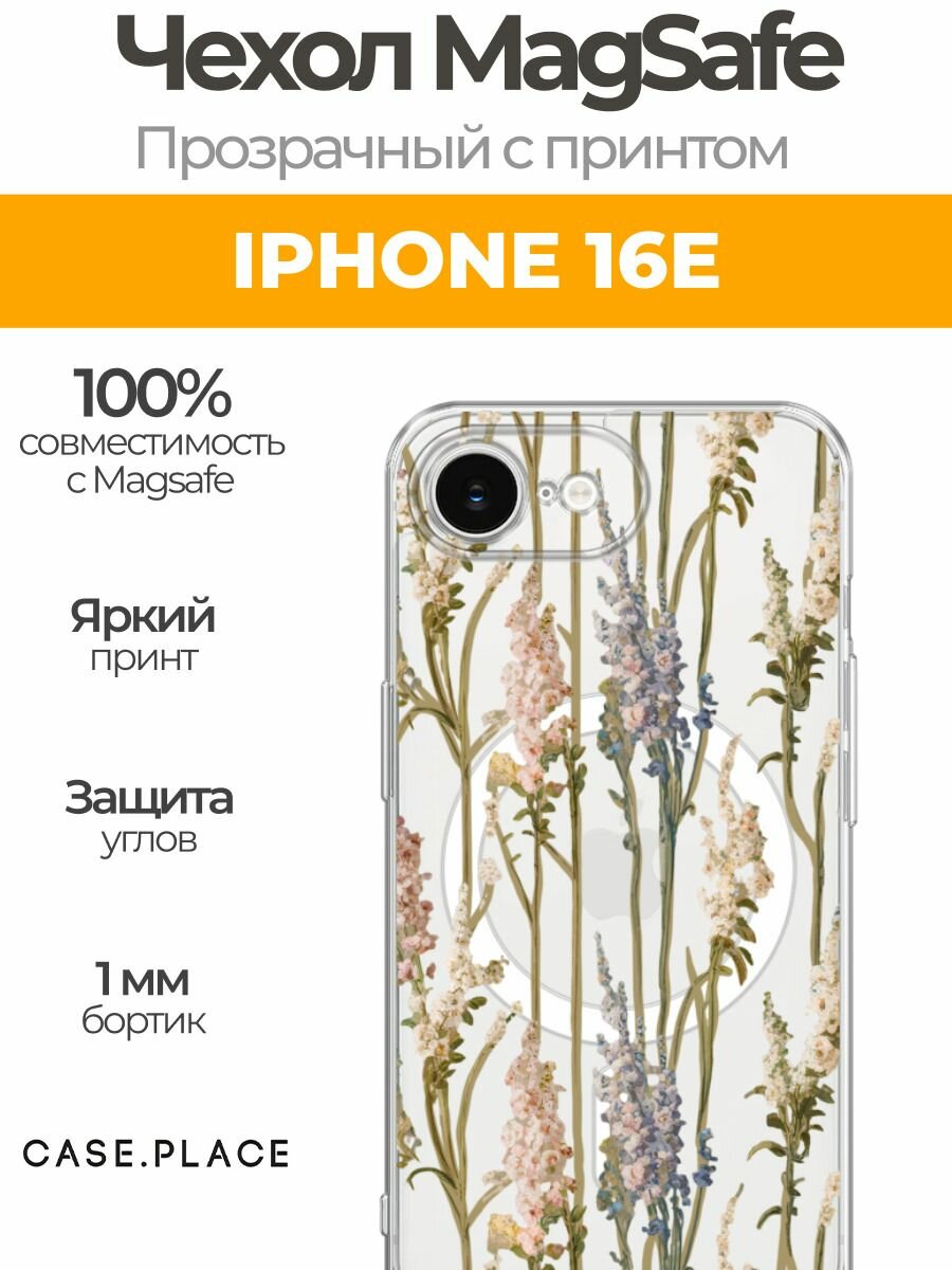 Чехол на Apple iPhone 16e/17e (Айфон 16е/17e) MagSafe с магнитом и принтом Милые сухоцветы