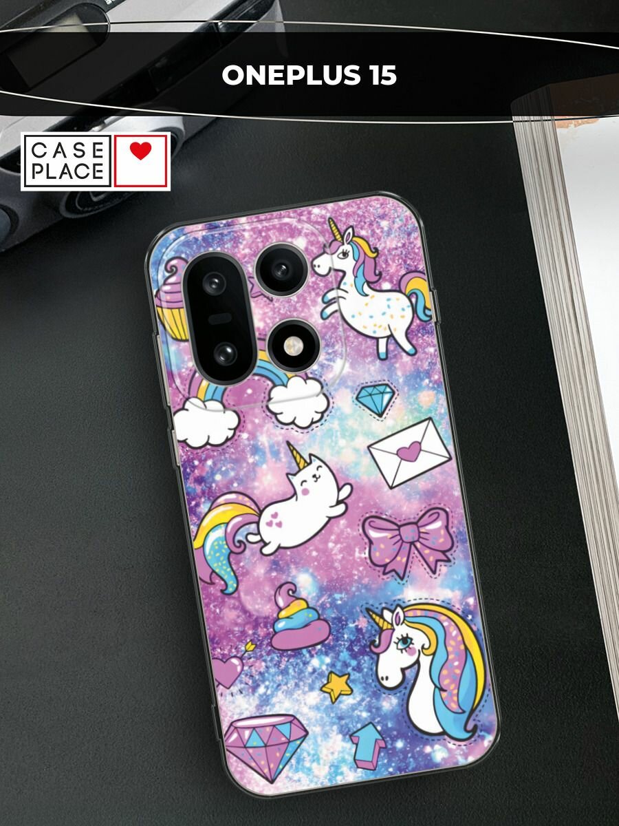 Силиконовый чехол на OnePlus 15 / Ван Плас 15 с принтом Rainbow doodles