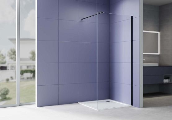 Душевая перегородка с держателем AQUATEK Walk In 120 см AQ. WI.120.1BL черный матовый/стекло прозрачное