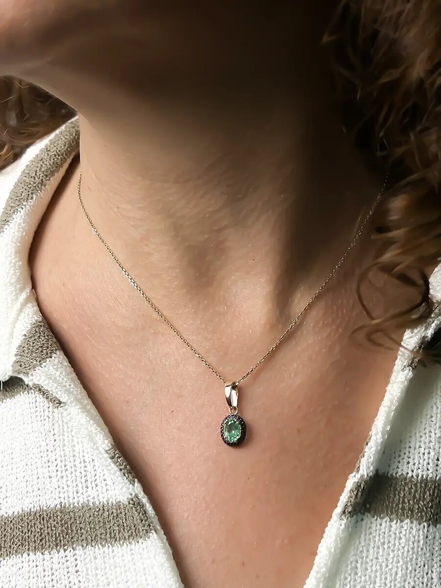 Подвеска, красное золото, 585 проба, изумруд, сапфир