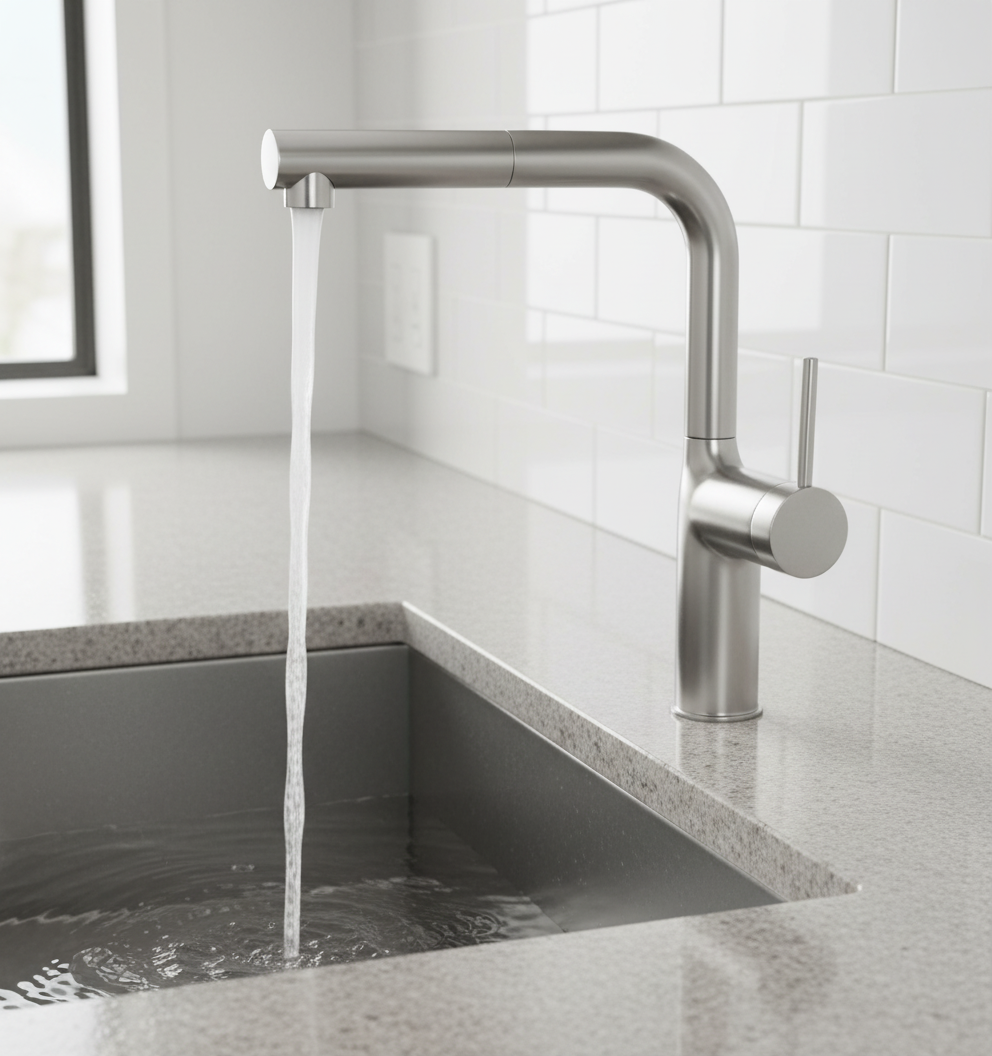 Смеситель для кухни SATO, с подключением к фильтру, выдвижная лейка, серебристый