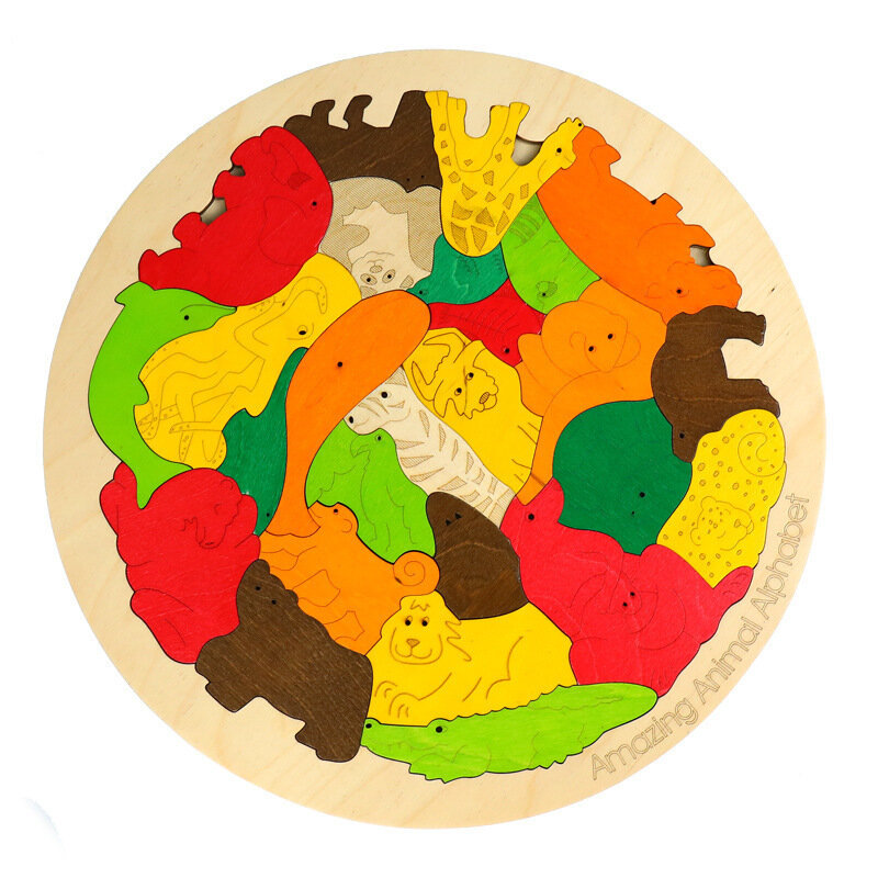 Большой круглый лесной зверь деревянная головоломка с образовательной темой для детей