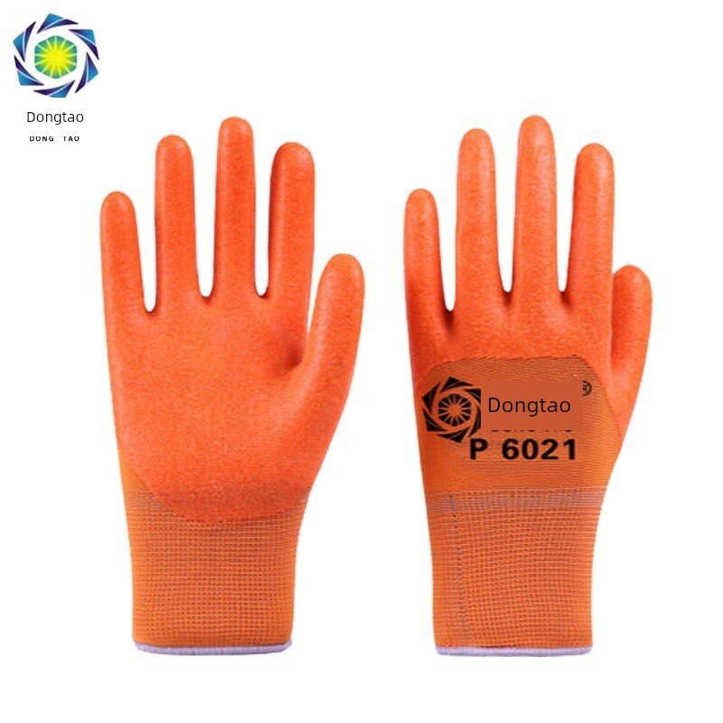 East Tao 6021 Перчатки с защитой от масла, оранжевые, 12 пар, противоскользящие и водонепроницаемые для рабочих
