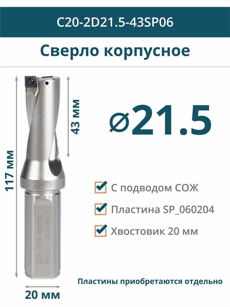 C20-2D21.5-43SP06 сверло корпусное 2D - 21.5 мм / сменная пластина SP_060204
