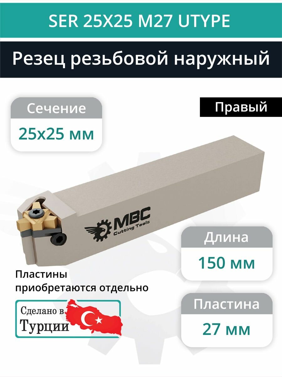 SER 25X25 M27 UTYPE резец для наружной резьбы 25x25 мм, правый / пластина TRP22**