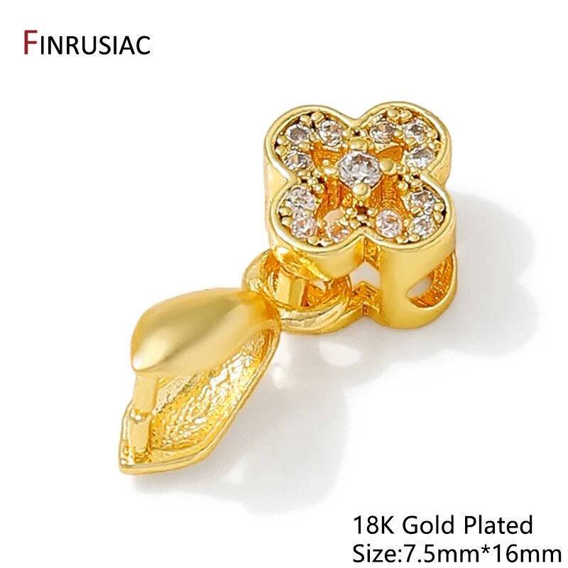 FINRUSIAC Подвеска Клевер 18K Gold Plated, 7.5*16mm, 4 шт