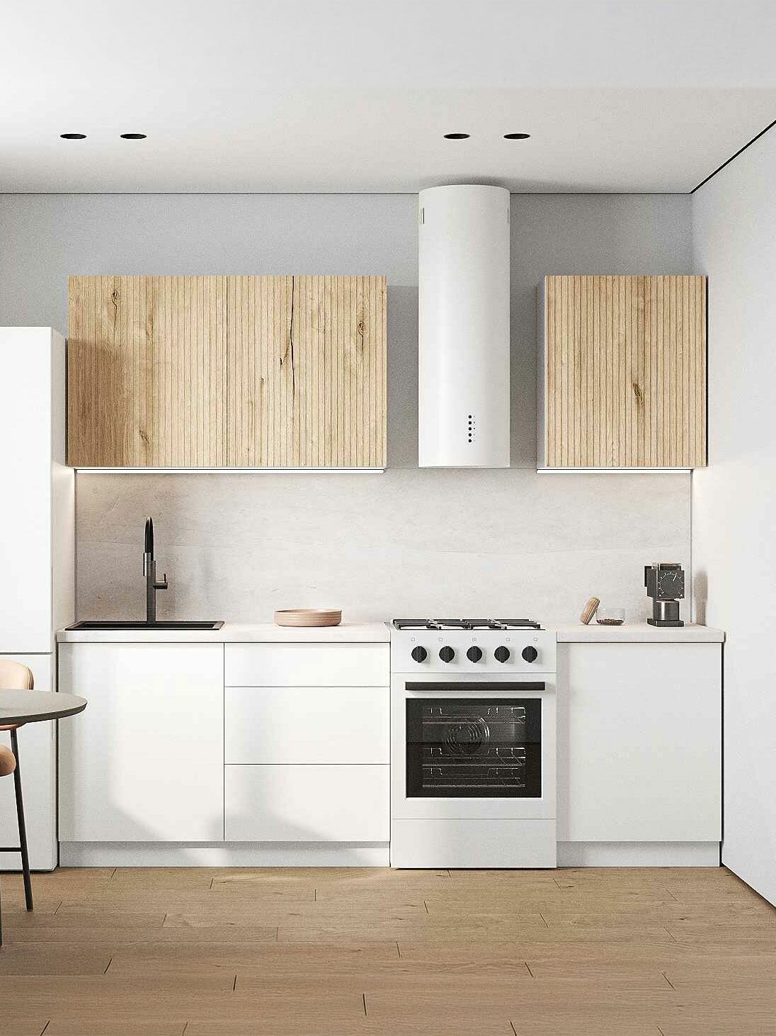 Кухонный гарнитур Комби 1.8 м, мебель для дома и кухни, Белый / Дуб Торонто / Бланж