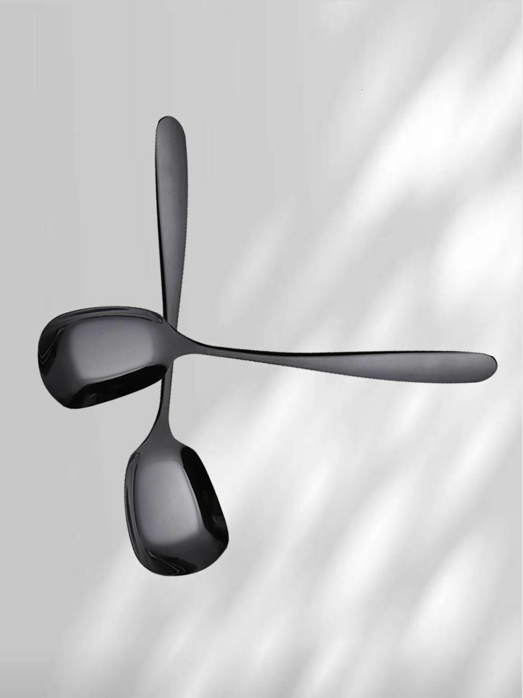 Набор из 2 стальных ложек с квадратными головками, Черный - L