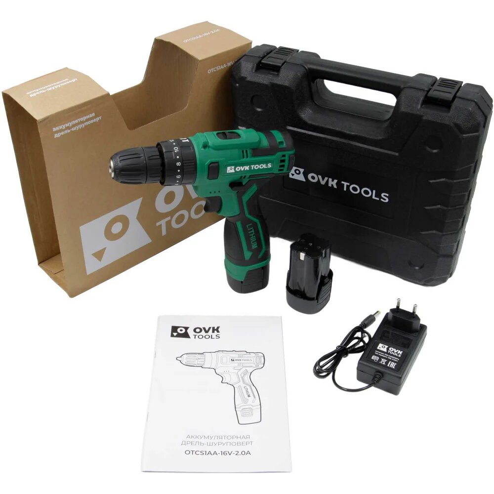 Аккумуляторная дрель-шуруповёрт OVK TOOLS OTCS1AA-16V-2.0A, бесщеточный двигатель, Li-Ion