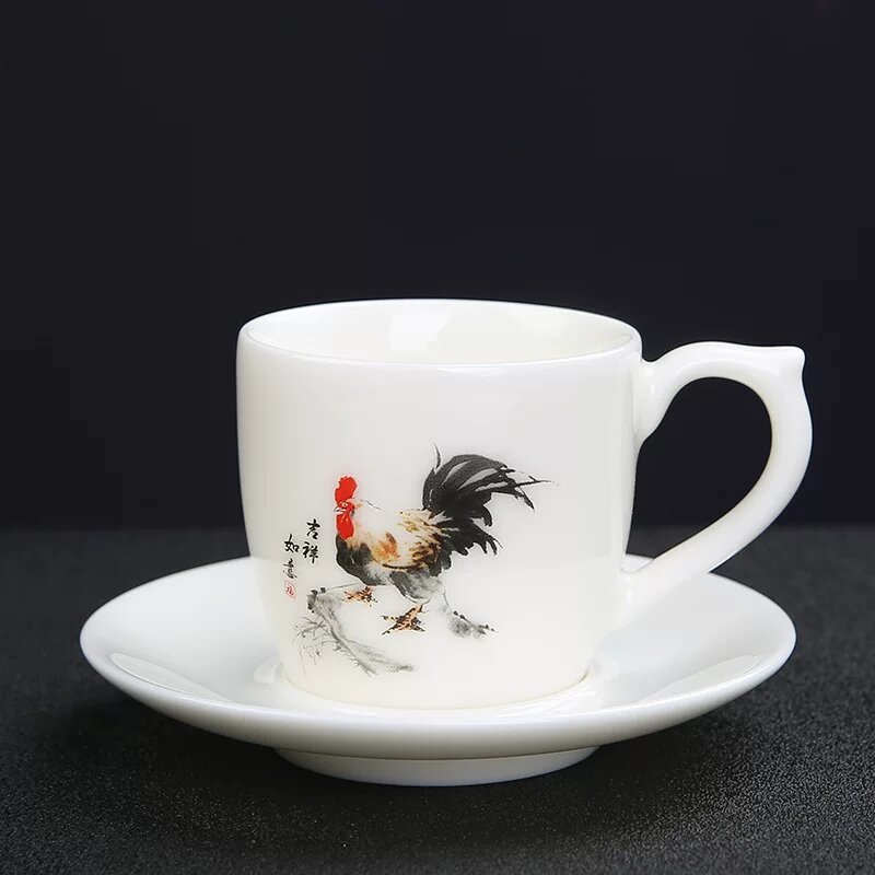 Чайная чашка из белого фарфора Дехуа в форме петуха, мастерская чашка, керамическая чашка для кунг-фу с ручкой, чайная
