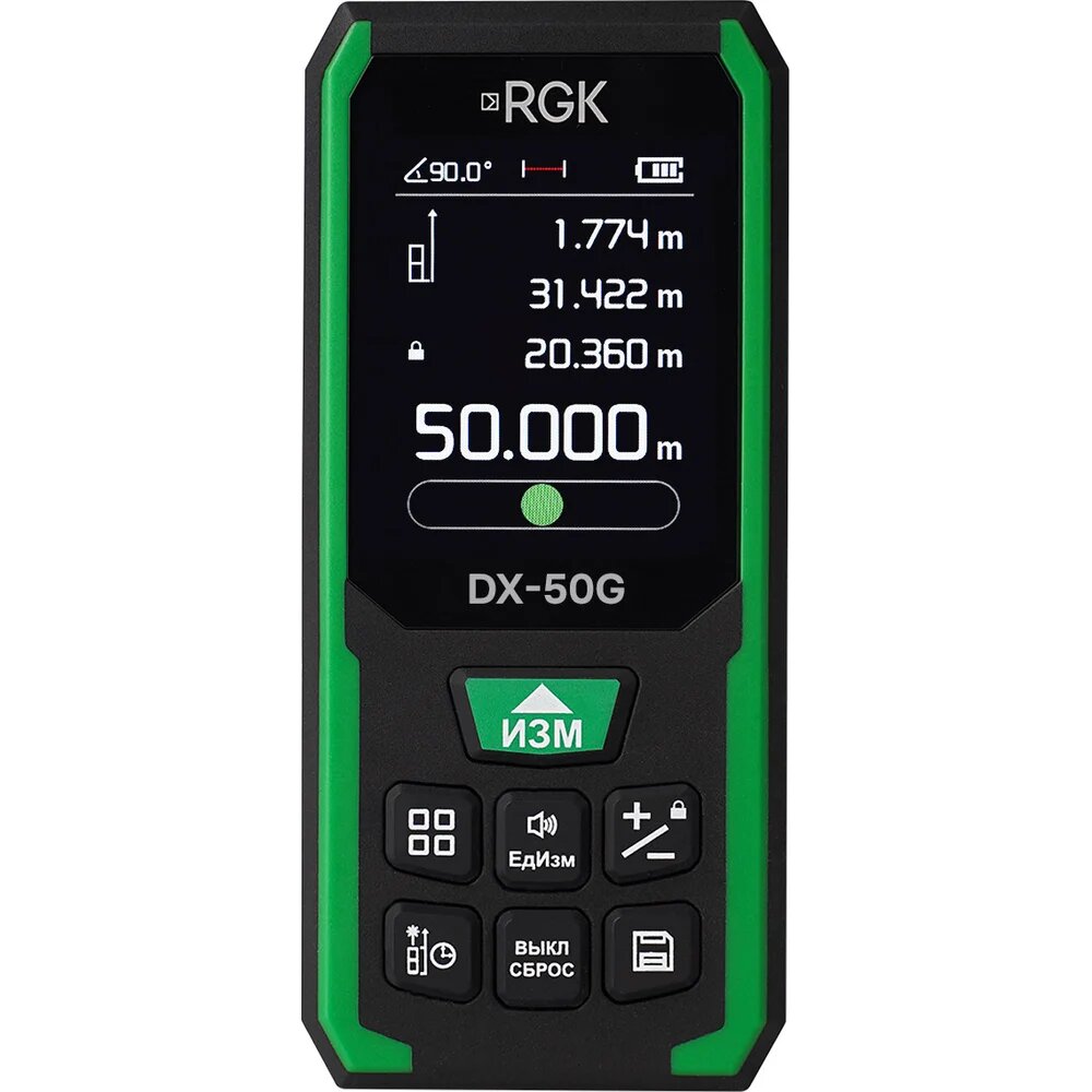 Лазерный дальномер RGK DX-50G, точность ±1,5мм, дальность 50м, с чехлом