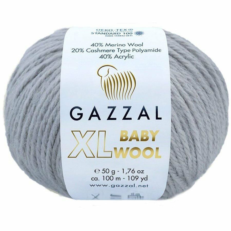 Пряжа Gazzal BABY WOOL XL 817 св. серый (5 мотков)