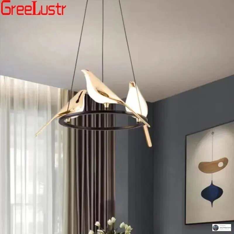 Люстра GreeLustr 33 Вт Светодиодная Подвесная Потолочная Золотая для Гостиной 3 птицы