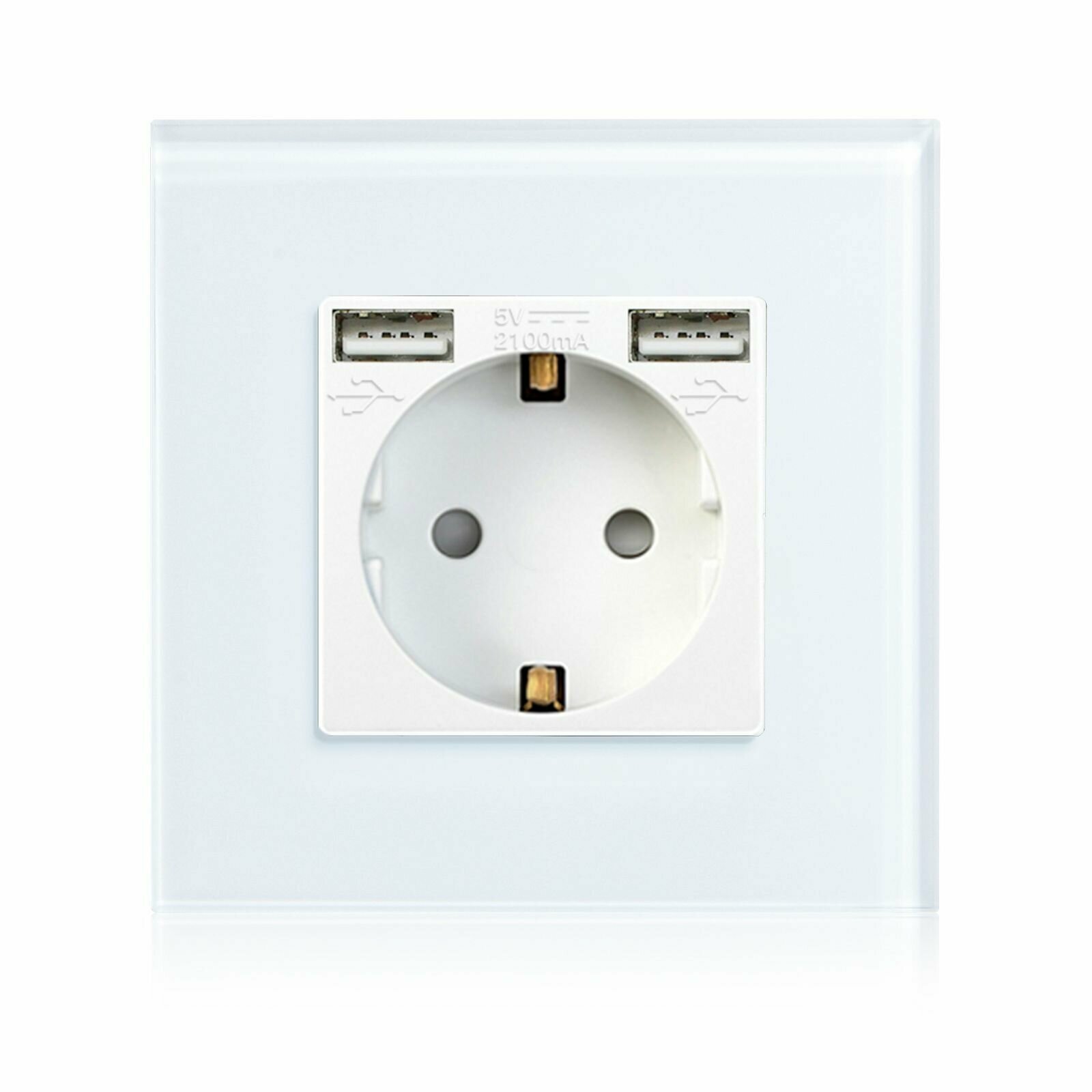 Розетка электрическая с Usb АА, 1 пост 16А, рамка 86х86 стекло, цвет белый
