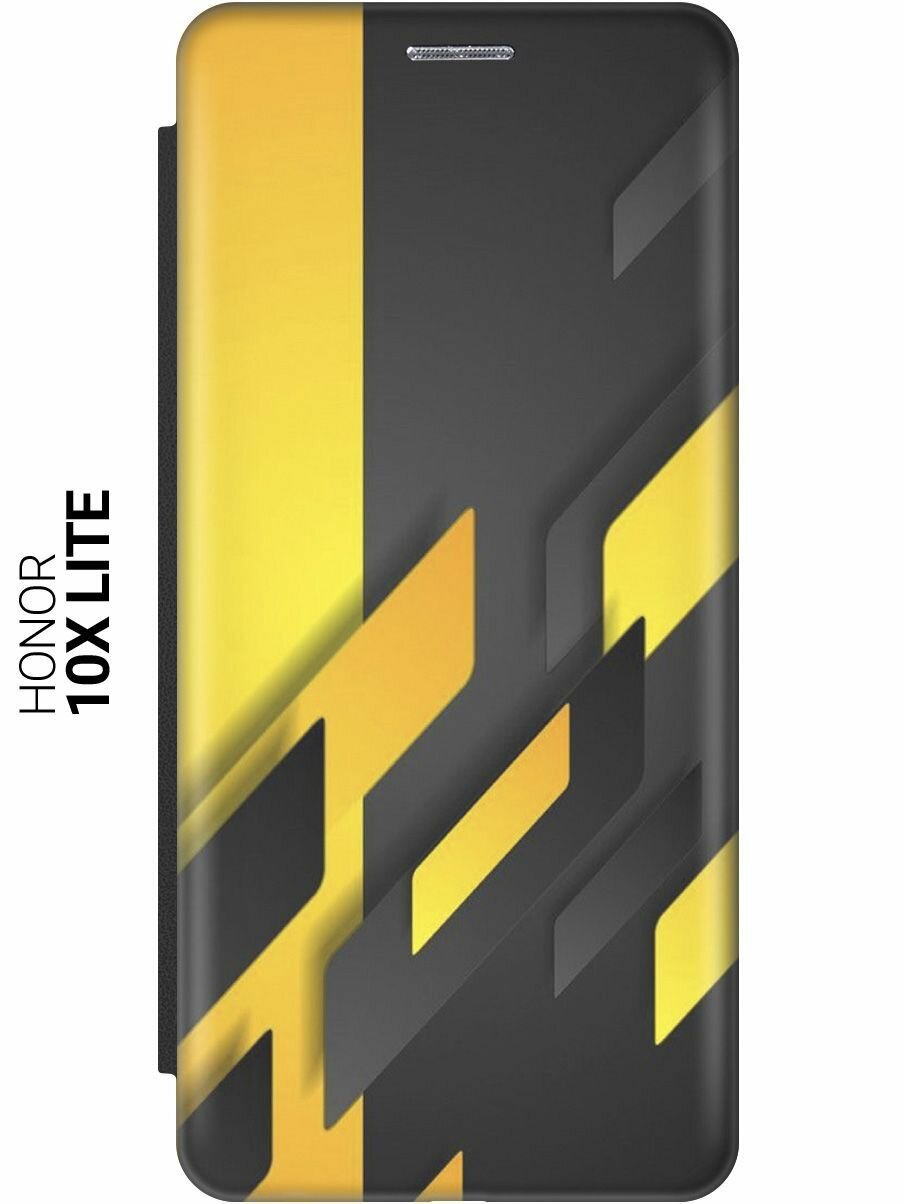 Чехол-книжка на Honor 10x Lite, Хонор 10Х Лайт с 3D принтом "Черно-желтая абстракция" черный
