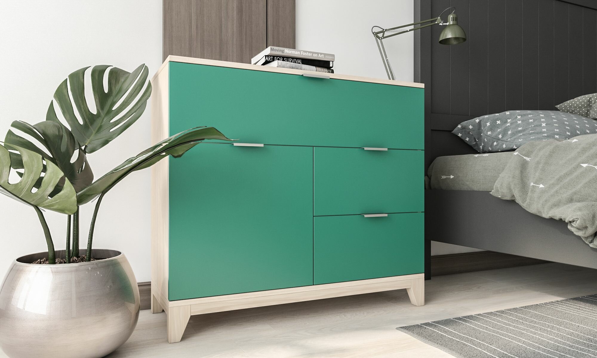 Комод с выдвижными ящиками "Хельга 14" МДФ 90х80х40 Кремона шампань / Аквамрин