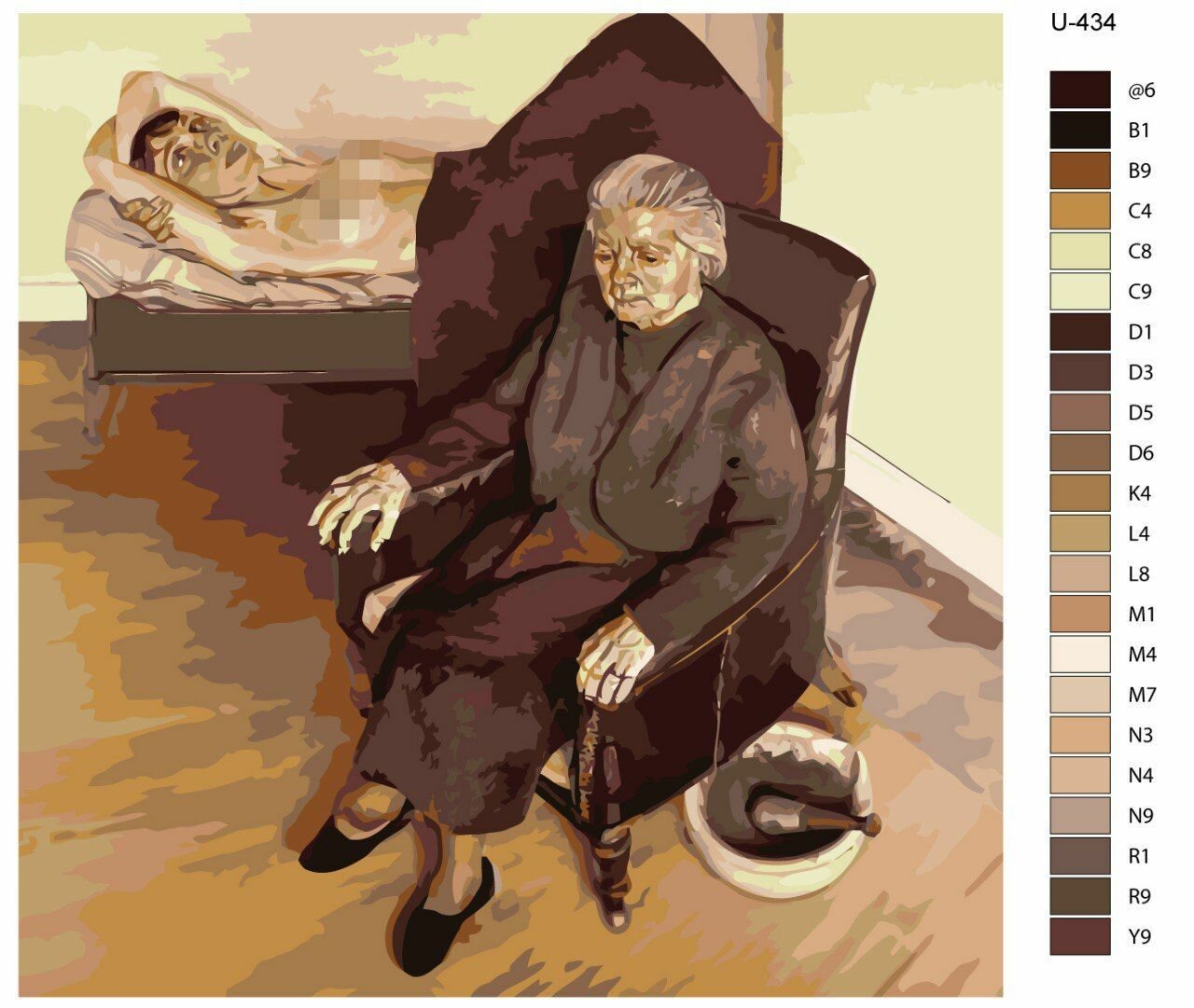 Картина по номерам U-434 "Художник Люсьен Фрейд. Репродукция картины - Большой интерьер" 80x80 см