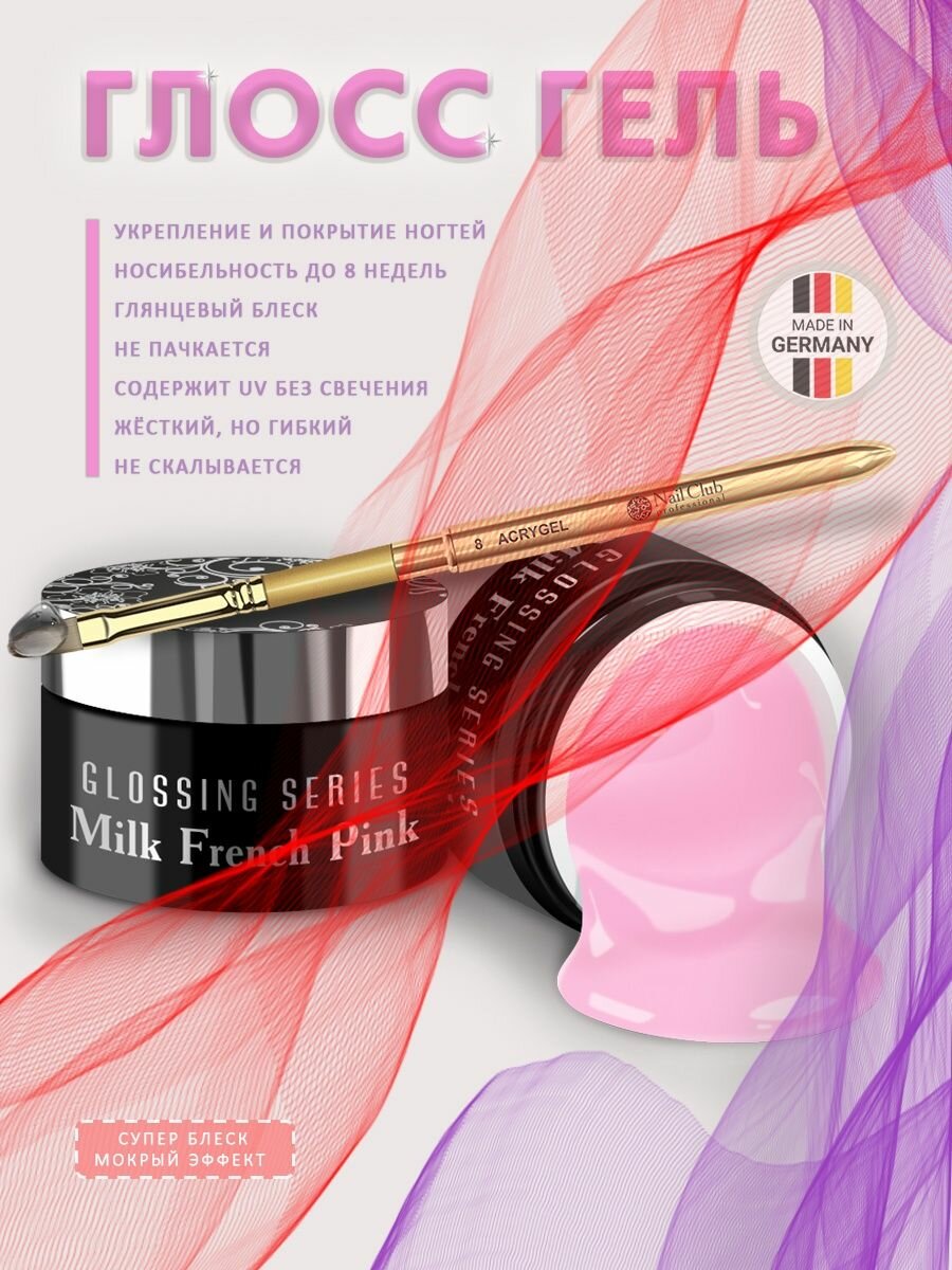 Глянцевый топ-гель для ногтей Milk French Pink, 15 мл