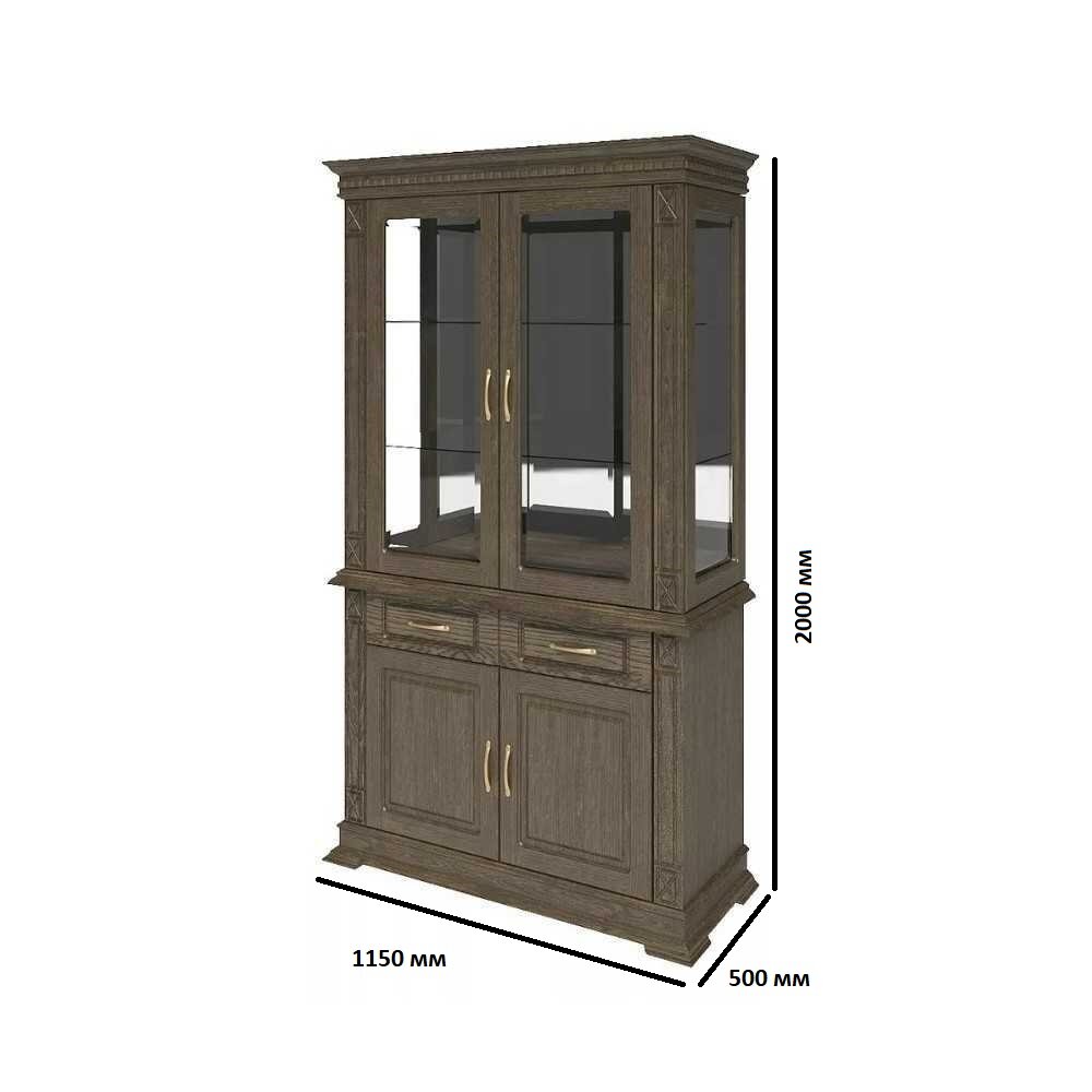 Шкаф-витрина ммк-древ, Верди 073 венге 3, 115*50*200 , массив дерева, с зеркалом.