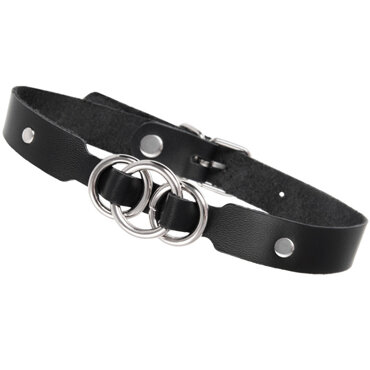 75344 Pecado BDSM Чокер-ошейник со связанными кольцами, чёрный. Из натуральной кожи