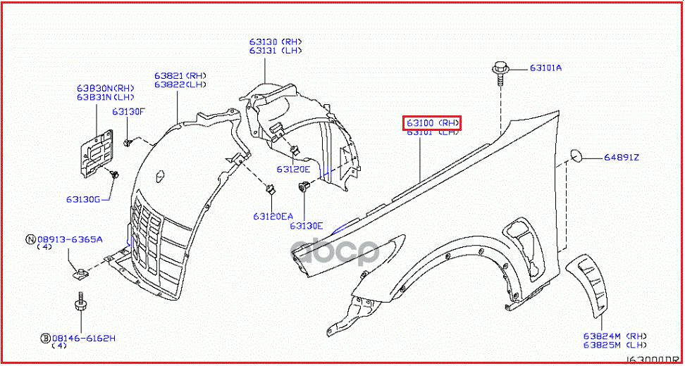 Крыло ПЕР. Прав. FX S51 NISSAN арт. F31001CAAA
