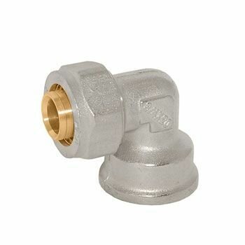 Уголок соединитель обжимной для металопластиковых труб 1/2 дюйма х 16 мм F-Цанга