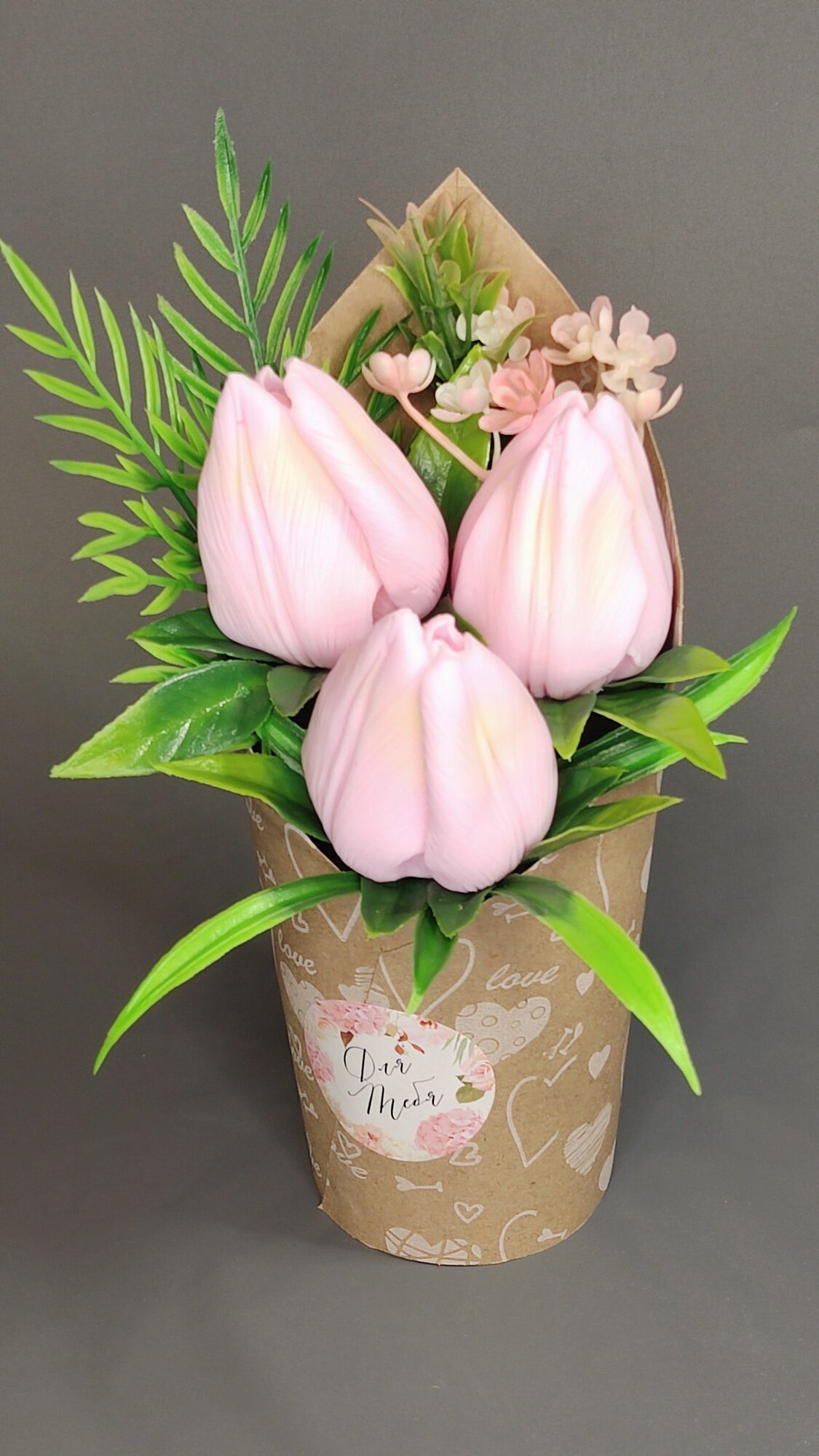 Букет из мыла ручной работы "Розовые тюльпаны" /подарок женщине, девушке / 8 марта