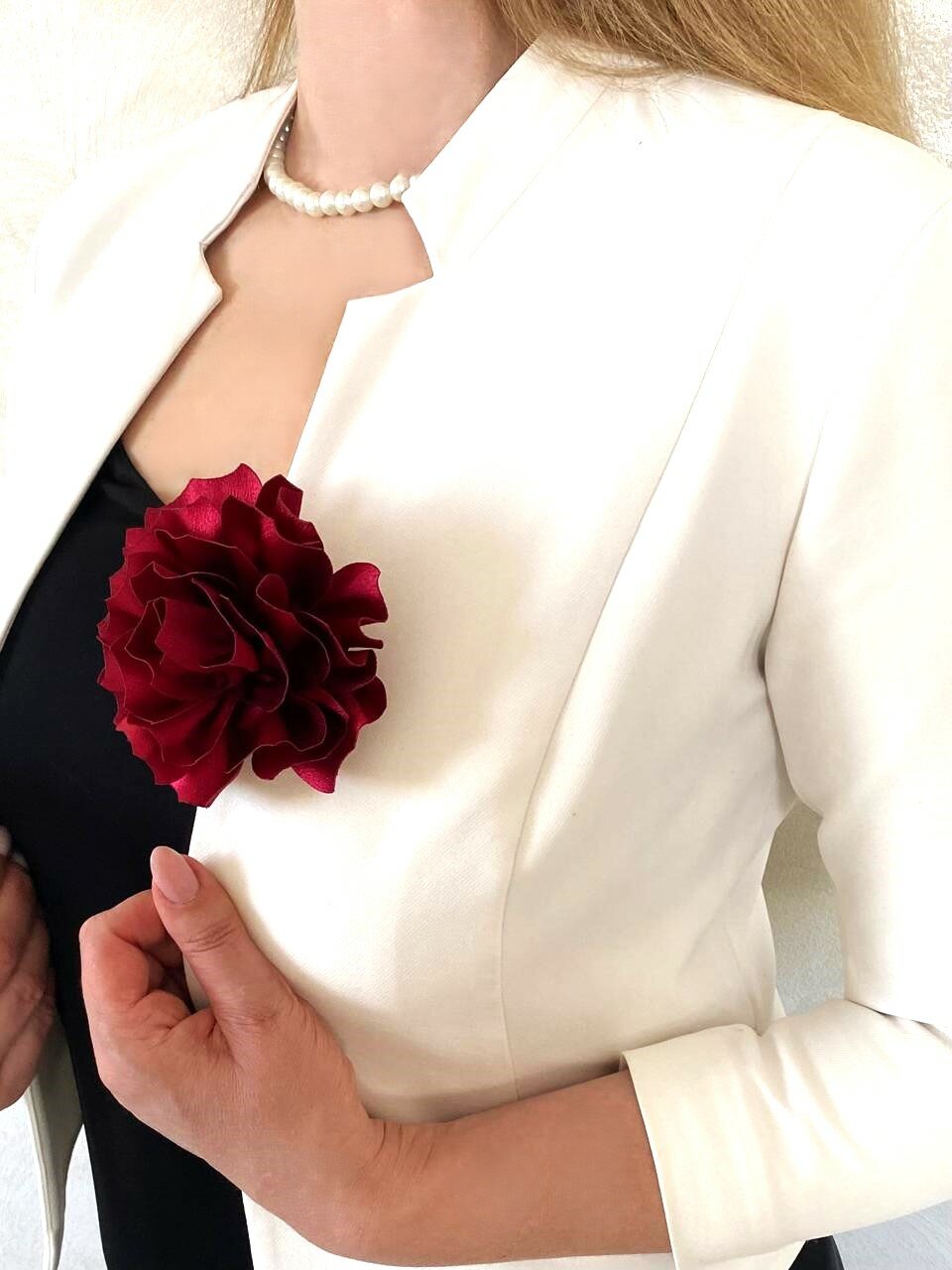 Заколка для волос-брошь, цветок Пион, диаметр 12 см, бордовый