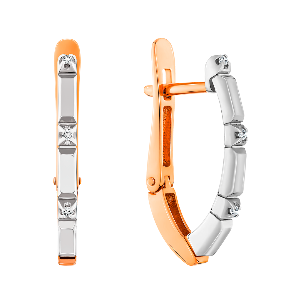 Серьги, красное золото, 585 проба, родирование, бриллиант