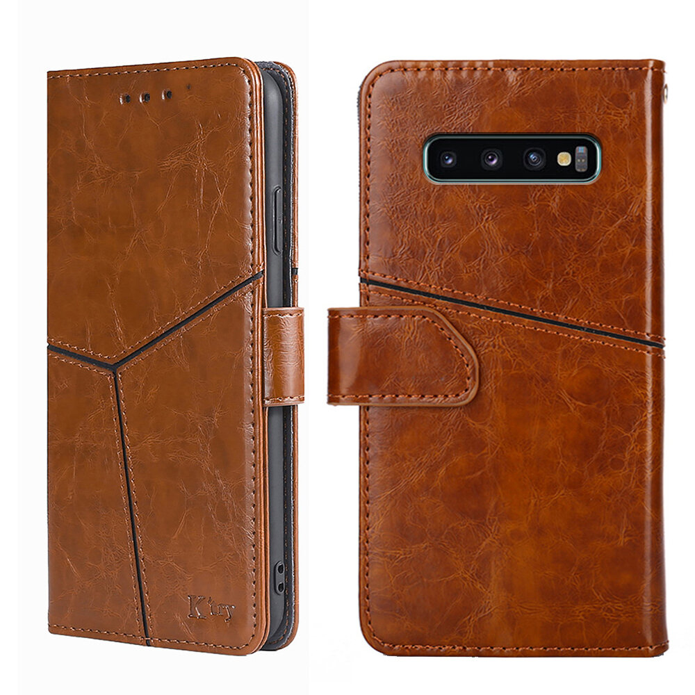 Чехол-книжка MyPads для Samsung Galaxy S10+ SM-G975F / Самсунг S10 Plus, объединяет геометрию (светло-коричневый)