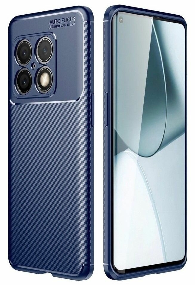 Чехол для OnePlus 10 Pro силиконовый под карбон синий