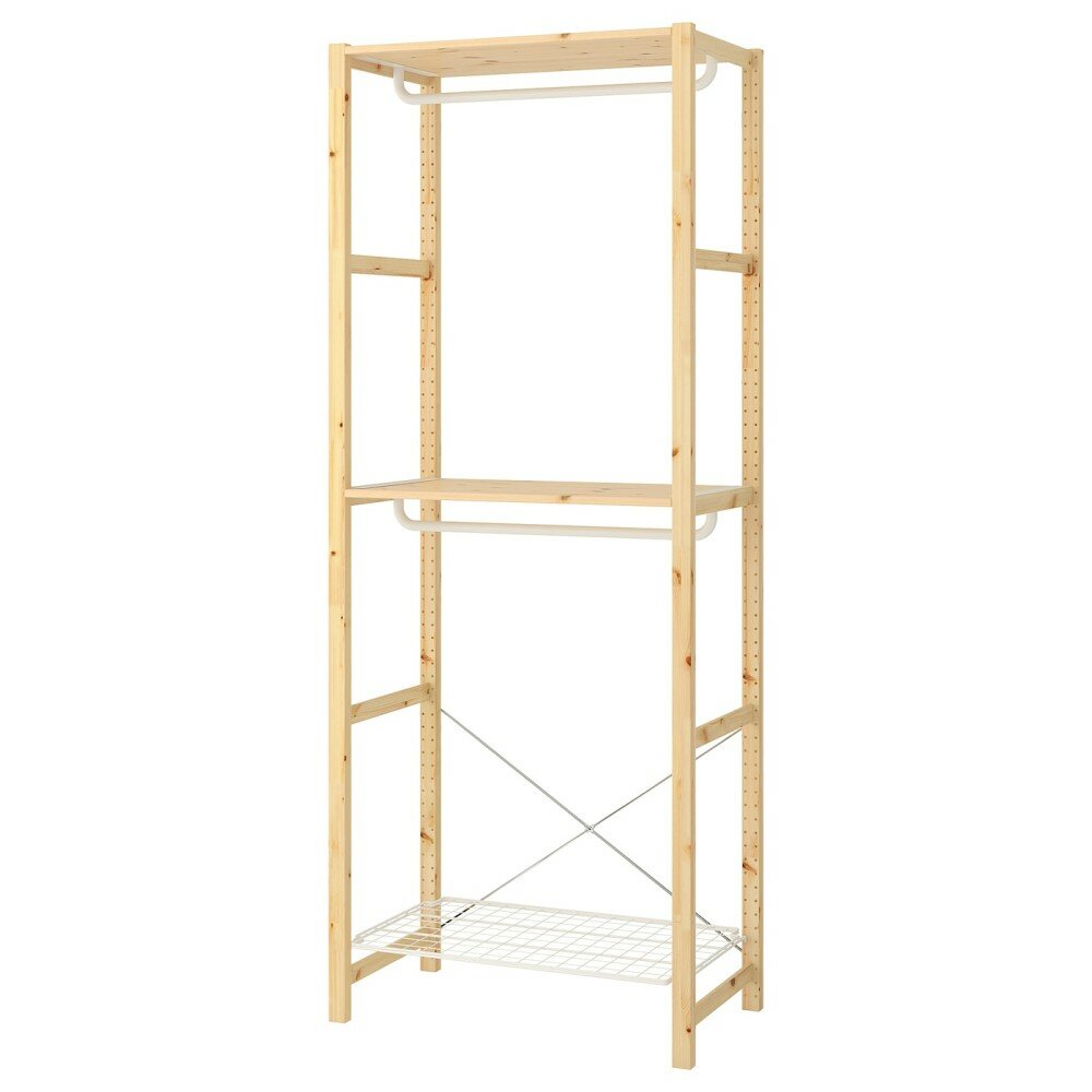 Стеллаж IKEA Ivar 89х50х226 см с проволочными и прямыми полками /штангами для одежды