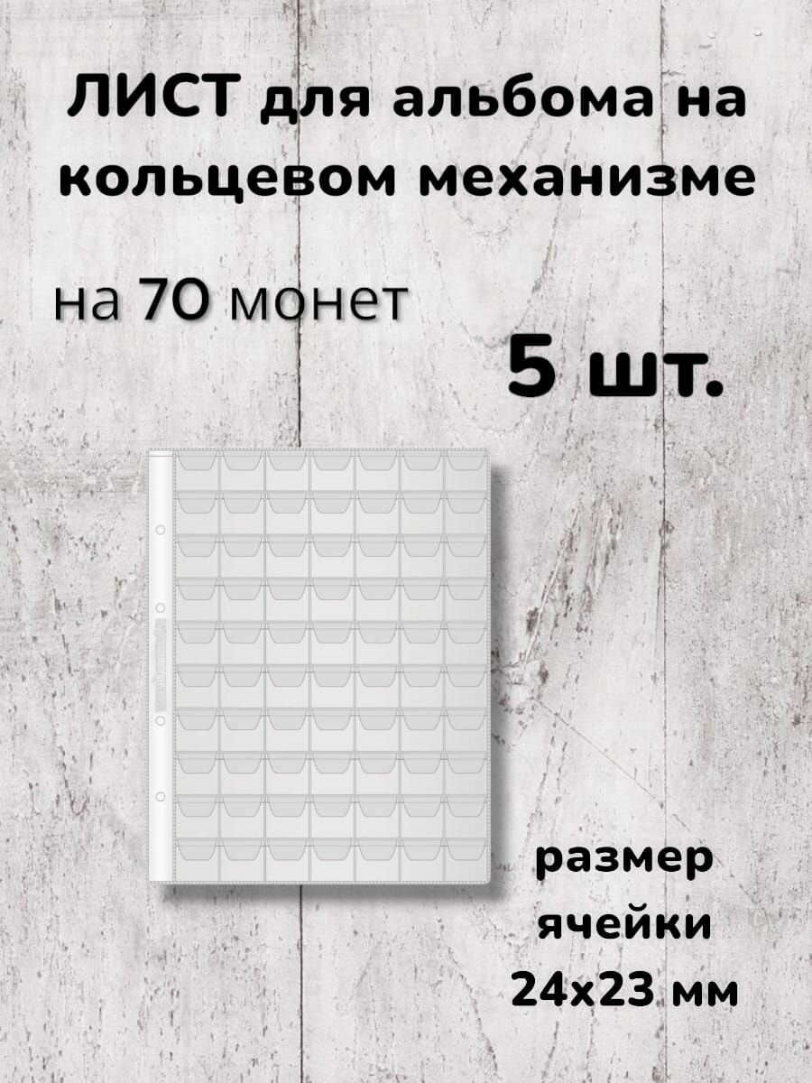 Листы для монет 70 ячеек. Оптима для коллекционирования монет в альбом Optima на 70 монет, диаметр до 20 мм, 200х250мм, ПВХ