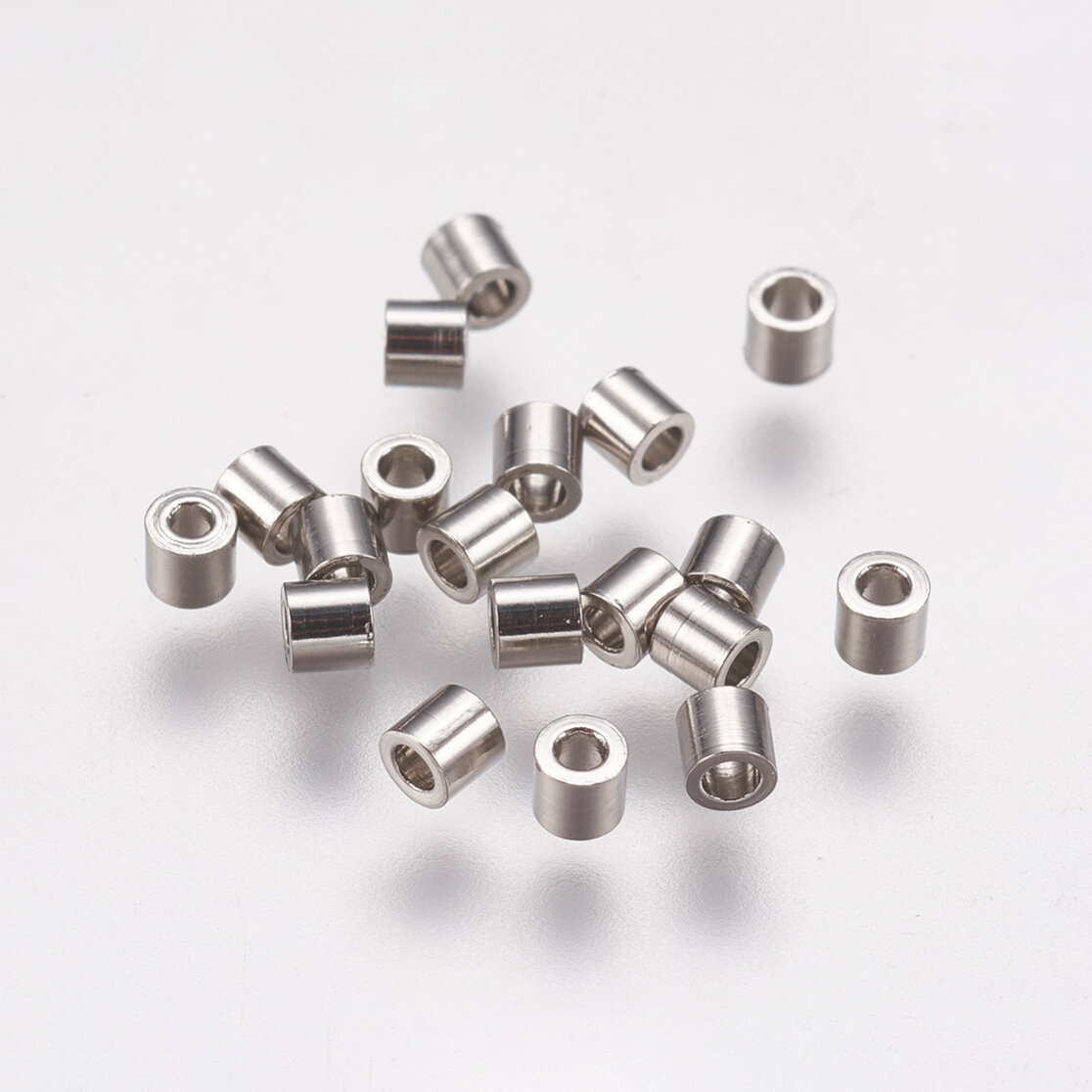 Бусина металлическая, 2х2мм, трубочка гладкая, базовый материал - нержавеющая сталь, без покрытия, 20 шт.