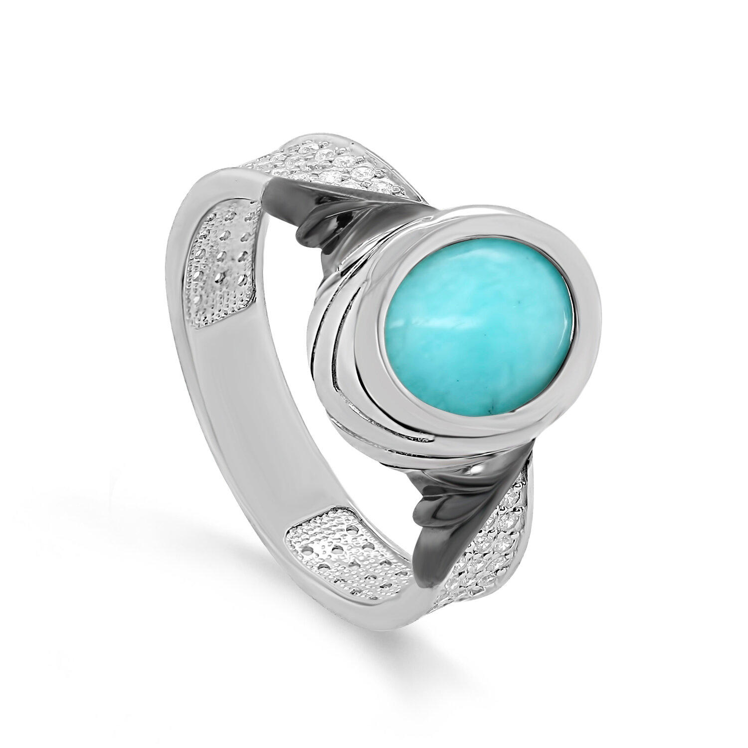 Кольцо, серебро, 925 проба, амазонит, фианит