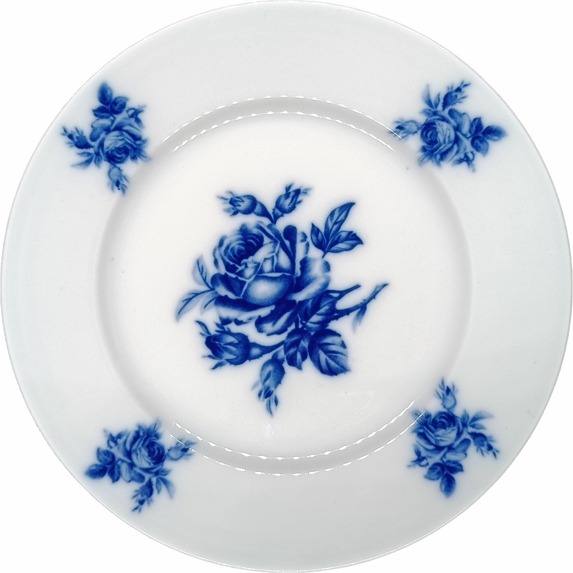 Набор тарелок винтажных плоских "Синяя роза" 6 шт, 19.5 см, AAB, Bohemia, Чехословакия, 80-е