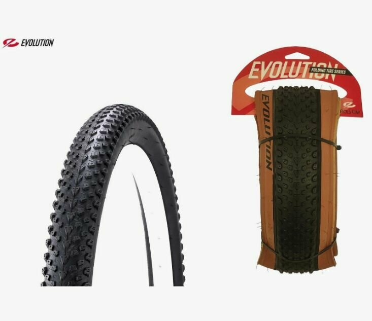 Покрышка EVOLUTION, 29x 2.125, TR-EV-1136, Folding, 60 TPI, черная с коричневым бортом
