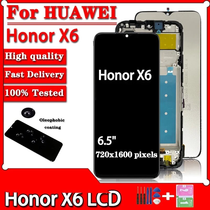 6,5-дюймовый протестирован для Huawei Honor X6 ЖК-дисплей VNE-LX1, дигитайзер сенсорного экрана в сборе для HonorX6 VNE-LX2, рамка дисплея LCD X6S Black No Frame