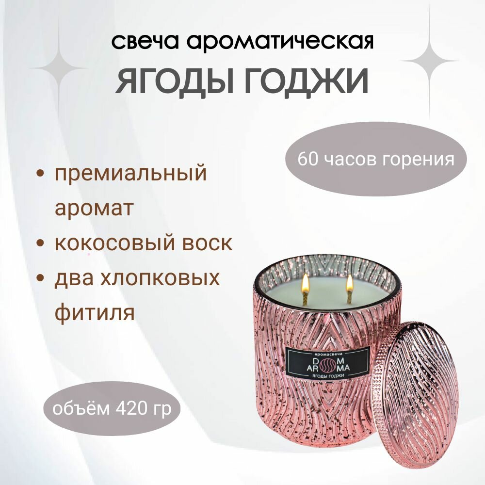 Ароматическая свеча DOM AROMA "Ягоды Годжи" в стеклянном подсвечнике с 2 фитилями